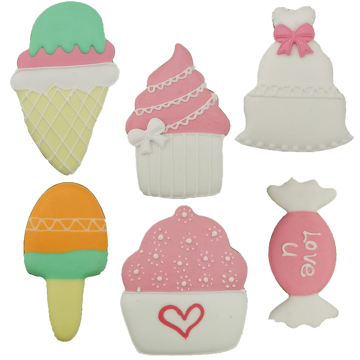 Summer Ice Cream Series Cookie Cutters Set of 6 pcs, Stainless Steel Fondant Cutter Molds Baking DIY