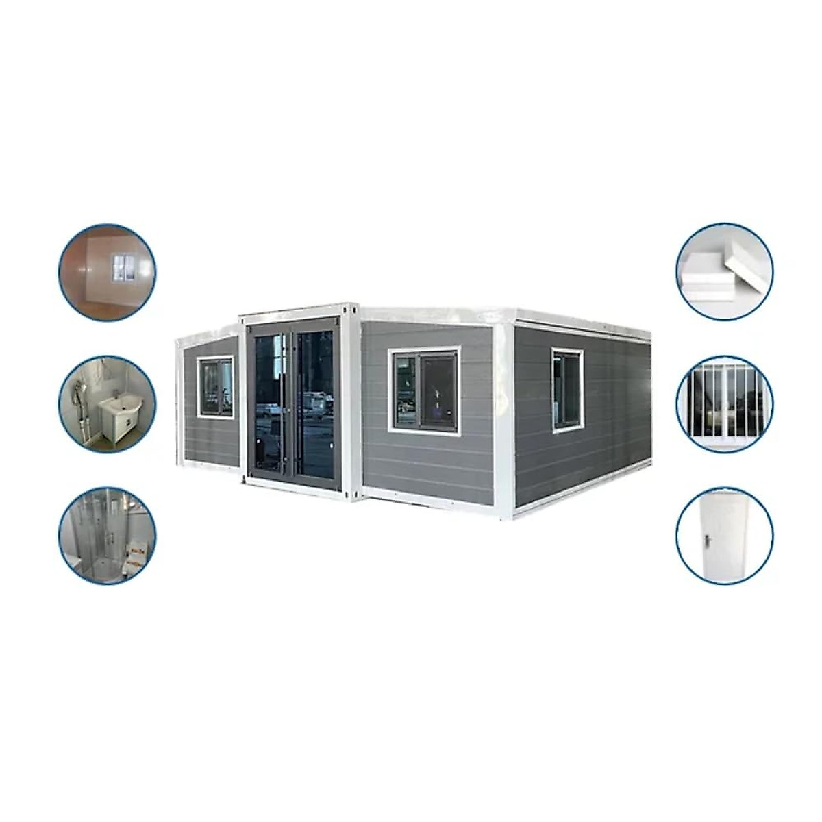 Generic Portable Folding House Container Tiny Homes prefab Home with Toilet, Sink, Shower, Folding Rooms Cabinets, Windows,., Customize