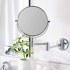 Amazon Basics Wall-Mounted Vanity Mirror - 1X/5X Magnification, Chrome