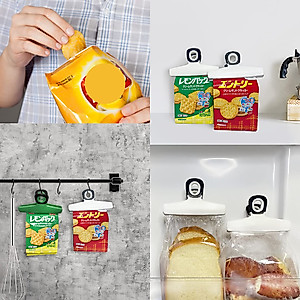 Chip Bag Clips Set of 3 Large Size Chip Bag Clips for Food Storage Plastic Heavy Duty Bag Clips, Magnetic Hook for Hanging (Green & White)