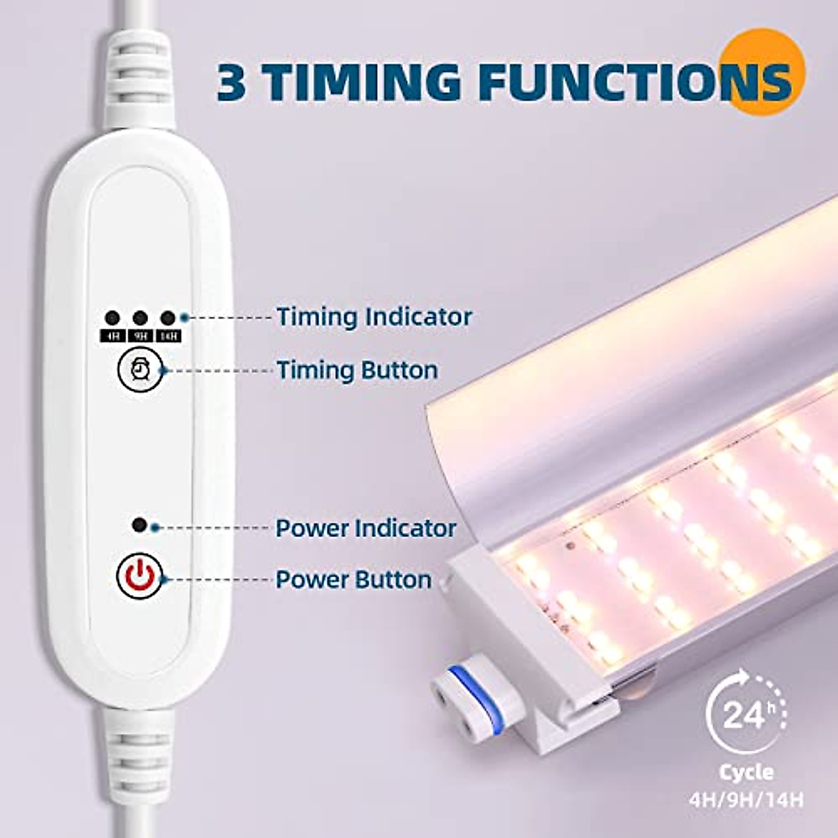 Barrina T5 Grow Light, 2FT 120W(4x30W, 800W Equivalent) Full Spectrum Grow Light with Timer, Color Changing LED Grow Lights for Indoor Plants, Linkable Hanging Plant Light for Indoor Growing, 4-Pack
