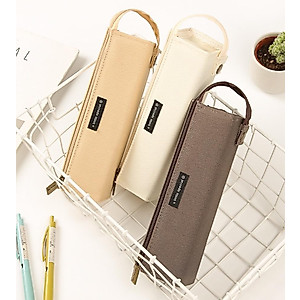 JHTPSLR Light Academia Aesthetic Pencil Pouch Small Canvas Pencil Pouch Preppy Pencil Pouch Solid Square Pencil Case Pen Bag Stationery Storage and Organizer Supplies (Beige)