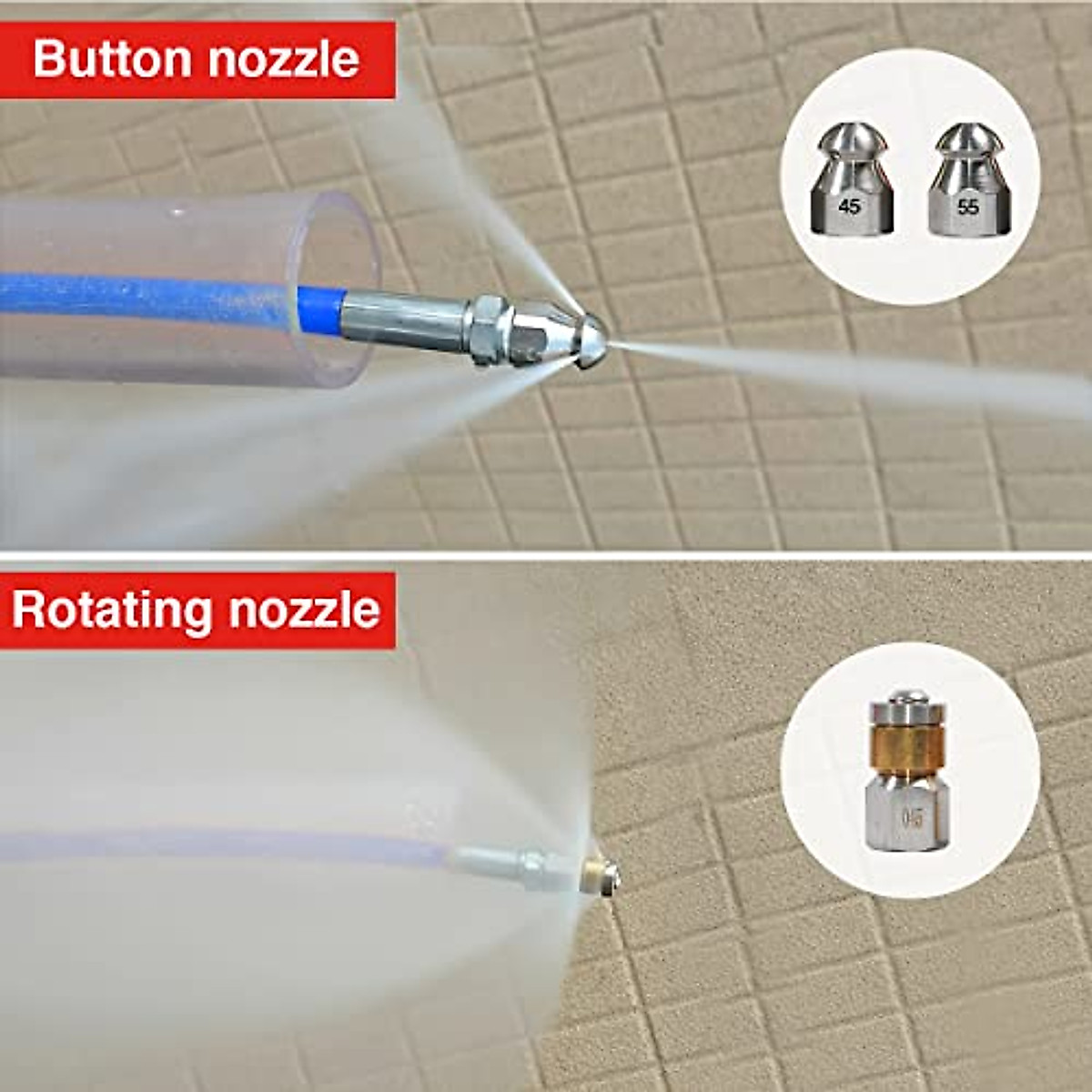 YAMATIC Sewer Jetter Hose for Pressure Washer 150 FT Drain Cleaner Hose 1/4 Inch NPT Button Nose & Rotating Sewer Jetting Nozzle Orifice 4.5, 4000 PSI