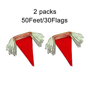 LyButty 100 Feet Red Pennant Banners Flags String Hanging Triangle Bunting Flags,Party Decorations for Grand Opening,Kids Birthday,Carnival,60 PCS
