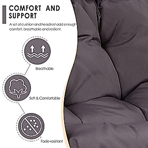 Garden Wicker Hanging Egg Chair with Seat Cushion and Pillow, Rattan Hammock Chair Ideal for Bedroom Patio Porch Lounge (Brown)