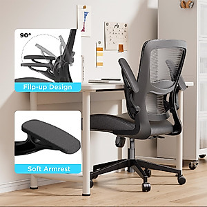 Ergonomic Mesh Office Chair, High-Back Computer Desk Chair with Flip-Up Armrests, Lumbar Support, Breathable Cushion, Space-Saving Gaming & Study Chair, Comfortable for Home Office, Black