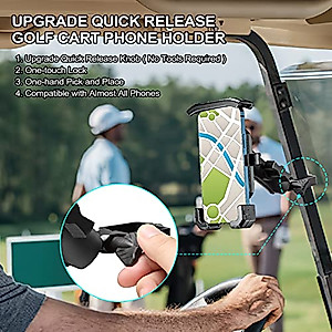 Roykaw Golf Cart Phone Mount Holder for iPhone/Galaxy/Google Pixel/Motorola & GPS SkyCaddie SX400, SX500 - Fit for EZGO, Club Car, Yamaha, ICON, Advanced EV, Upgrade Quick Release & One-Touch Lock