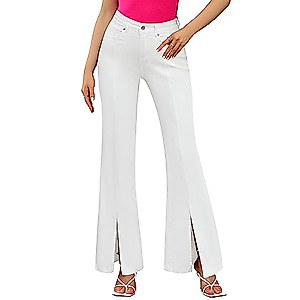 GRAPENT Womens Jeans Bell Bottoms for Women High Waisted Jeans for Women Flare Bottom Jeans Women 70s Flare Pants for Women Stretch Jeans for Women Color Brilliant White Size 10