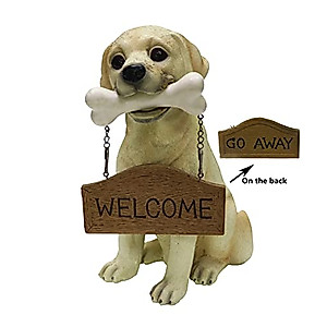 Nature's Mark Labrador Retriever Dog Puppy Statue with Reversible Welcome Sign and Go Away Sign Resin Garden Decor 12" H