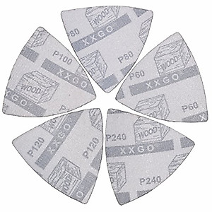 XXGO Triangular Oscillating Multi Tool Sanding Pads 3-1/8 Inch 80mm Assorted Grit 60/80/100/120/240 Grits Pack of 55 Pcs No.XG5501