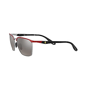 Ray-Ban RB3673M Scuderia Collection Square Sunglasses, Red Ferrari On Silver/Chromance Grey Mirrored Grey Gradient Polarized, 56 mm