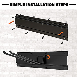 Yimeka Garage Wall Mount Storage Power Tool Organizer, 15 Piece Garden Tool Rack with 12 Adjustable Heavy Duty Storage Hooks, 48" Ladder Hanger, Max Load 300 lbs Shovel Rack Storage System for Yards