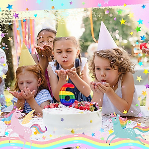 Tondiamo Rainbow Number Candle Birthday Cake Topper Birthday Candle Number Cake Topper Candle for Cake for Boys Girls Kids Party Supplies Rainbow Ornament Decorations (Number 6)