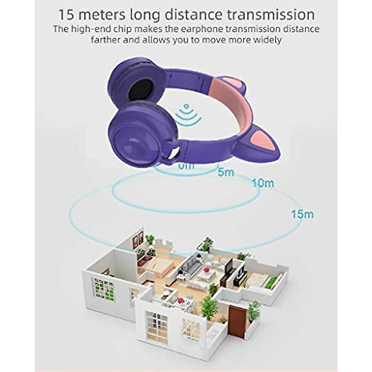 Asmi Bluetooth Headphones, Wireless Cat Ear Headphones LED Light Up Wireless Headphones Over Ear, Foldable & Lightweight Stereo Wireless Headset for Travel Work TV PC Cellphone (Purple)