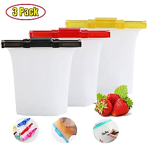 Reusable Silicone Bags, Reusable Sandwich Bags, Stand Up Leakproof Silicone Bags,Microwave, Dishwasher Safe-3Pack