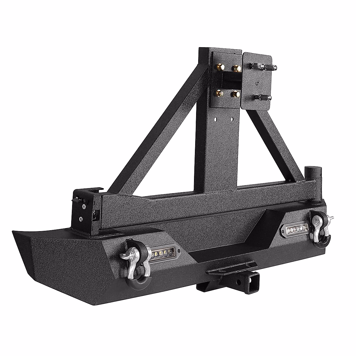 Hooke Road Wrangler Rear Bumper w/Tire Carrier & 2" Hitch Receiver Off-Road Back Bumper for Jeep Wrangler TJ/YJ 1987-2006 (Solid Steel)