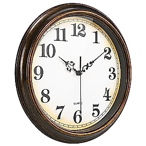 Yoiolclc Wall Clock Battery Operated Silent Non-Ticking Vintage Wall Clocks for Kitchen, School, Living Room (12Inch, Bronze)