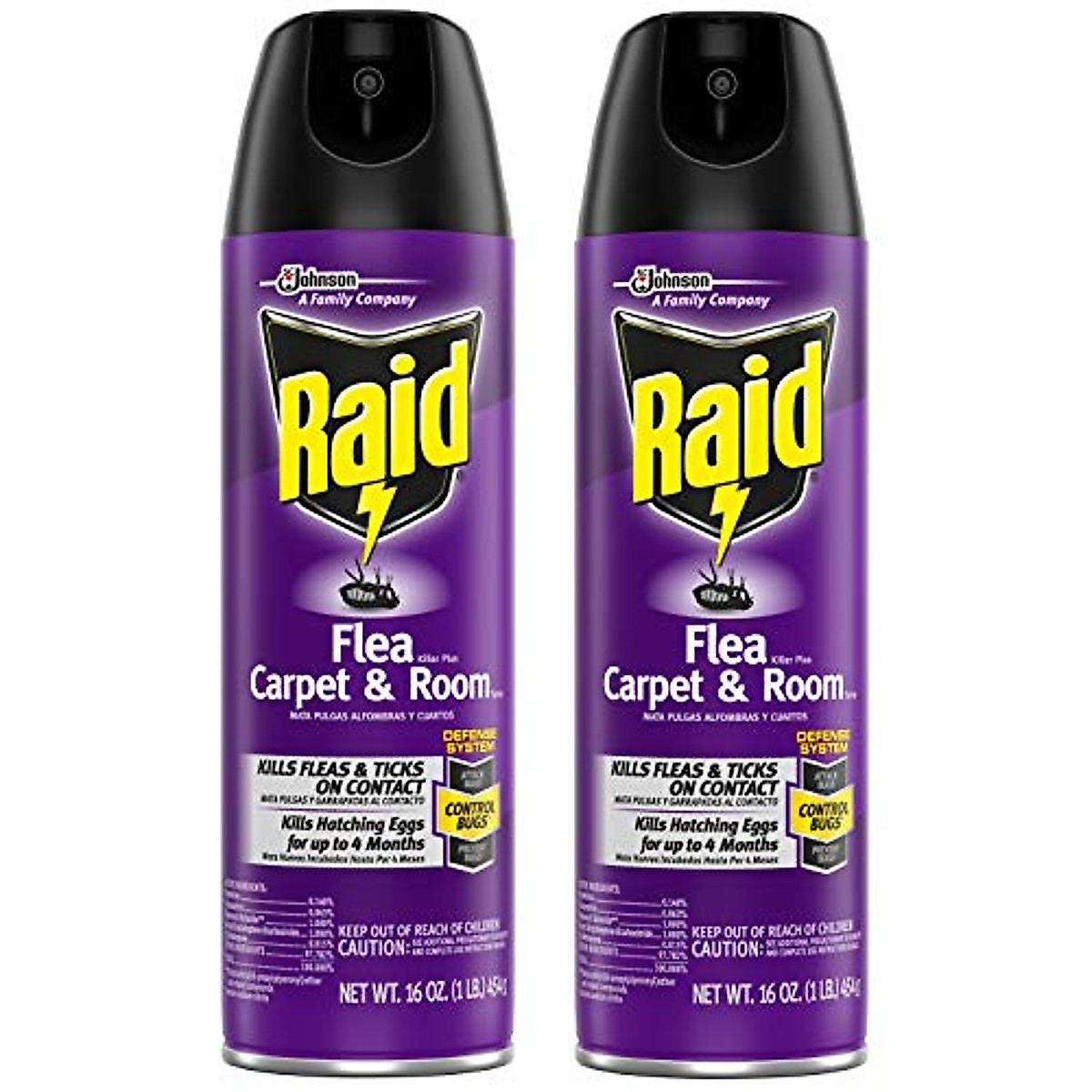 Raid Flea Carpet & Room Spray, Defense System for Fleas & Ticks, 16-Ounce Spray (Pack of 2)