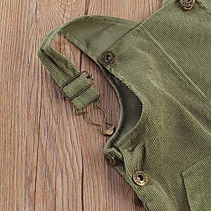 Bonangber Toddler Kids Baby Boy Girl Corduroy Bib Overalls Suspender Pants Solid Straps Trousers Halter Jumpsuit with Pocket Outfit (A-Green,12-18 Months)