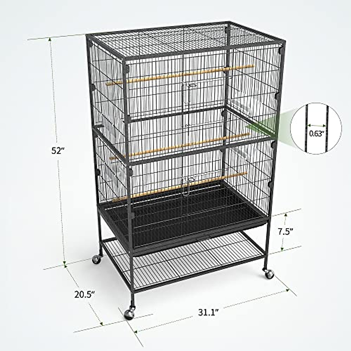YITAHOME 52-inch Wrought Iron Flight Bird Parakeet Parrot Cage for Large Cockatiel, Canary, Finch, Lovebird, Parrotlet, Conure, Pigeons, African Grey Quaker, Birdcage with Rolling Stand.