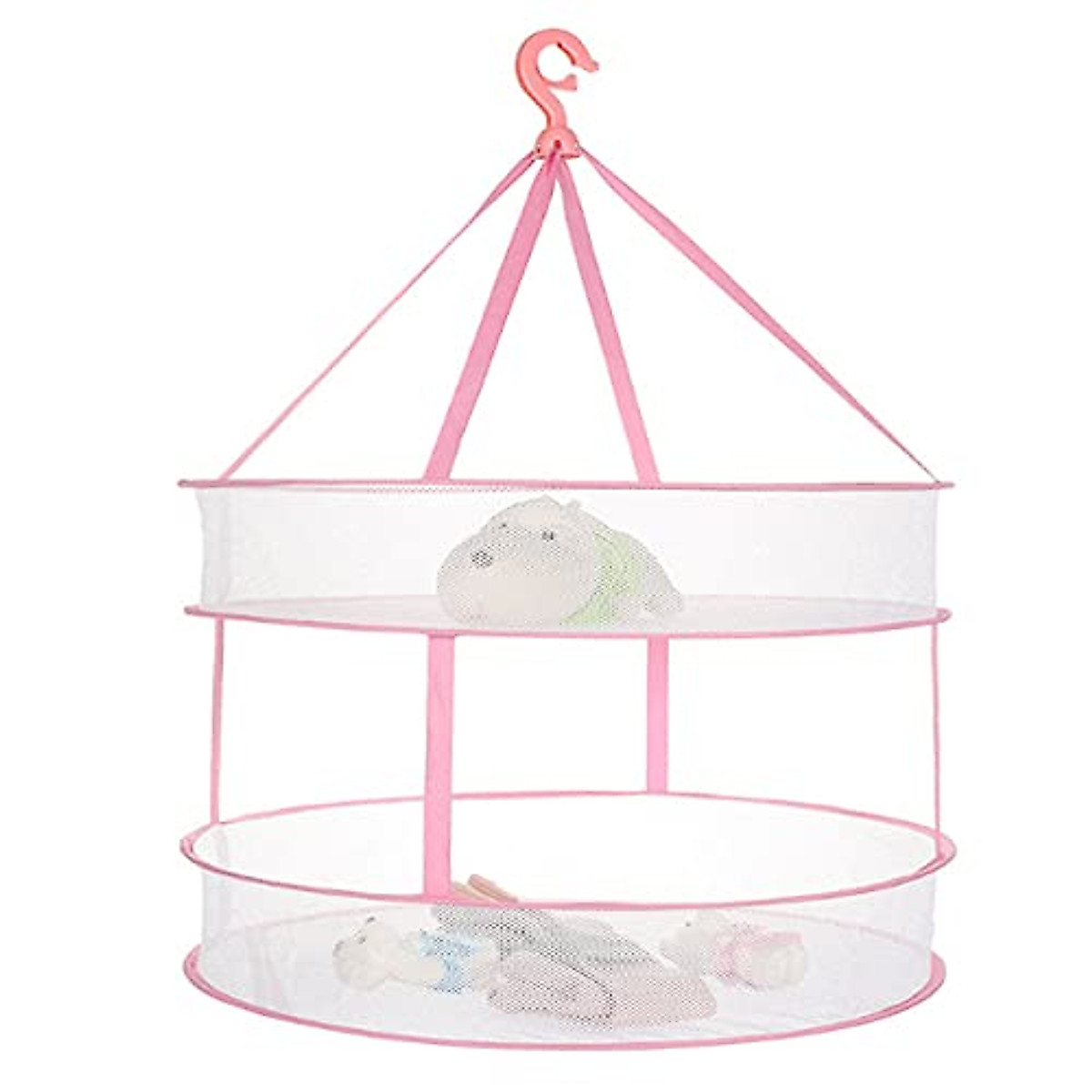 Oikejias 2-Tier Foldable Sweater Mesh Dryer, Potable Hanging Drying Rack Flat Clothes Drying Net Collapsible Laundry Hanging Mesh Rack - Pink