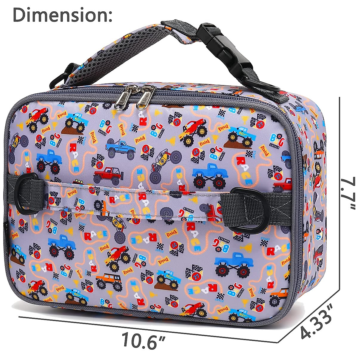 FlowFly Kids Lunch Bag, Durable Insulated School Lunch Box with Shoulder Strap and Bottle Holder, Water-resistant Thermal Small Lunch Cooler Tote for Teen Boys & Girls,Truck