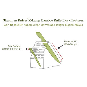 Shenzhen Knives 20 Slot Universal Knife Block: X-Large Bamboo Finish Wood Knife Block without Knives Countertop Butcher Block Knife Holder and Organizer with Wide Slots for Easy Kitchen Knife Storage