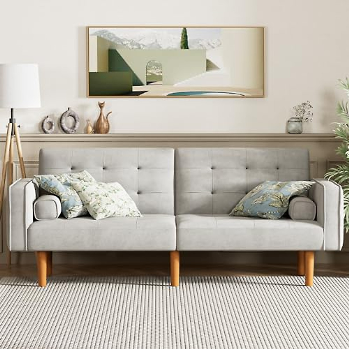 YESHOMY Futon Sofa Bed Convertible Sectional Sleeper Couch, Splitback Loveseat with Tapered Legs, 74", Small Lounge for Living Room, Study and Bedroom, Light Gray