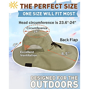 Neck Flap Sun Hat with Wide Brim, UPF 50+ Hiking Safari Fishing hat for Women Men, Sun Protection Hat for Summer Adventures Olive