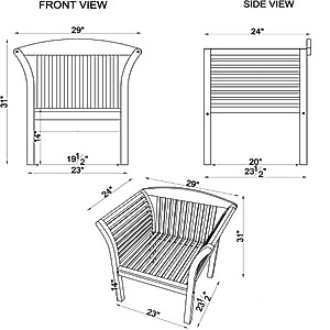 Stamford Eucalyptus Wood Outdoor Chair with Cushions, Durable Weather-Resistant Armrests & Plush Cushions for Garden, Patio & Porch 29 in. W x 24 in. D x 31 in. H