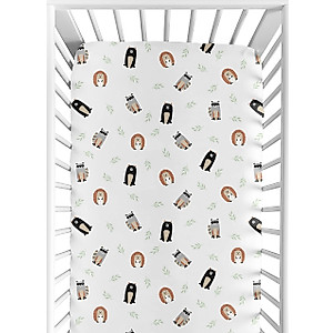 Sweet Jojo Designs Bear Raccoon Hedgehog Forest Animal Unisex Boy or Girl Baby or Toddler Nursery Fitted Crib Sheet for Woodland Pals Collection - Neutral Beige, Green, Black and Grey