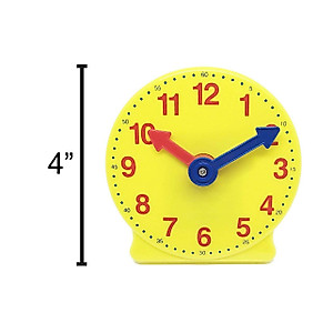 hand2mind Plastic Mini Geared Clock, Learning Clock Classroom Kit, Clock for Kids Learning to Tell Time, Yellow Practice Clock for Kids, Teaching Clock, School Supplies (Set of 1)
