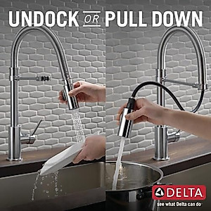 Delta Faucet Trinsic Pro Commercial Style Kitchen Faucet, Kitchen Faucets with Pull Down Sprayer, Kitchen Sink Faucet, Faucet for Kitchen Sink with Magnetic Docking, Arctic Stainless 9659-AR-DST