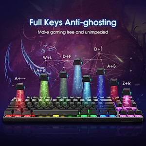 Mechanical Gaming Keyboard, Customizable Rainbow LED Backlit USB Wired Keyboard with Small Size/87 Keys/Multiple Colors/Detachable Keycaps/Spill Resistant,Ergonomic Keyboard for Windows