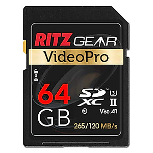 Ritz Gear 64GB High-Speed SDXC UHS-II SD Card, C10, U3, V60, Full-HD & 8K Memory Card for DSLR, Cinema-Quality Video Cameras