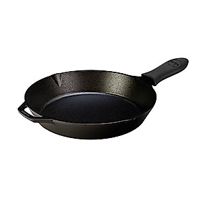 Lodge Seasoned Cast Iron Skillet with Hot - 12 inch Frying Pan with Silicone Hot Handle Holder (Black)
