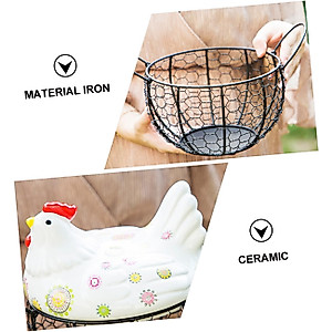 COLLBATH 1pc Egg Basket Refrigerator Organizer Bins Eggs Dining Table Decor Desktop Decor Rustic Wire Egg Basket Metal Egg Stand Chicken Wire Basket Fruit Basket Vegetable Basket Ceramics