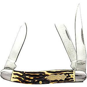 Uncle Henry 897UH Premium Stock 6.2in Folding Pocket Knife with 3 High Carbon Stainless Steel Blades, Nickel Silver Bolsters, and Ergonomic Staglon Handle for EDC, Camping, Hunting, and Outdoors