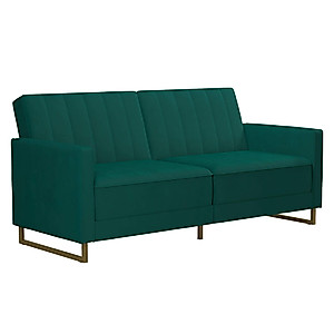 Novogratz Skylar Coil Futon, Modern Sofa Bed and Couch, Green Velvet