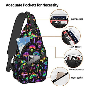 Yamegoun Colorful Mushroom Sling Bag Women Men Backpack Crossbody Bag Travel Hiking Casual Sport Climbing Runners Daypack Waterproof