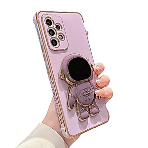 phylla Samsung Galaxy A53 5g 6.5" Phone Case Luxury Plating Astronaut Stand Holder Case with Camera Protection Cute Love Heart Side Small Pattern Soft Silicone Shockproof Kickstand Bumper (Purple)