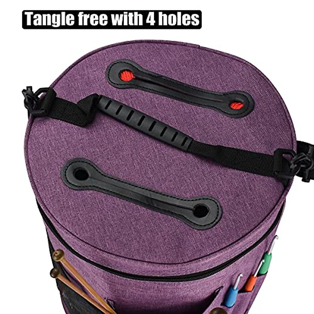 Weabetfu Large Capacity Portable Yarn Organizer Knitting Tote Storage Bag with Shoulder Strap Yarn Bags Have Pocket for Crochet Hooks,Knitting Needles & Accessories,Prevent Yarn Tangle(Purple)