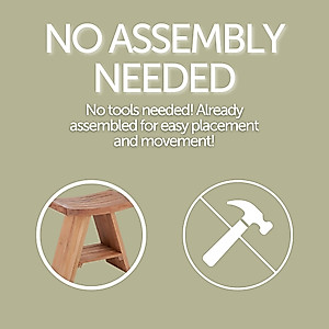 NORDIC STYLE TEAK Shower and Bath Stool, Teak Wood Shower Bench, Indoor and Outdoor Use 17.7" (Natural Finish w/Curved Seat)