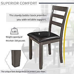 MOEO 6 Piece Kitchen Table Set, Wood Dining Faux Marble Top Diningtable with 4 PU Cushion Chairs & Bench for Breakfast Nook, Bar, Living Room, Gray, Brown