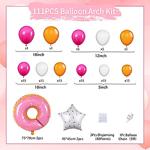 Donut Balloon Garland Arch Kit, Donut Theme Party Decorations, Hot Pink Orange Latex Balloons with White Star Donut Foil Balloons for Girls Baby Shower Sweet Donut Birthday Party Supplies
