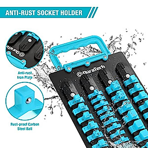 DURATECH Socket Organizer, 48-Piece Portable Socket Holder with Handle, ABS Socket Tray Wall and Tool Cart Mounted, 1/4", 3/8", 1/2" Drive Socket Organizer Tray, Blue(Socket not Included)