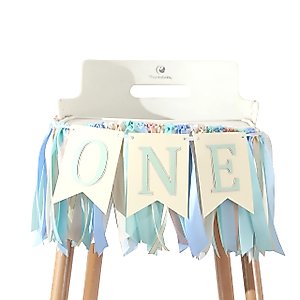Blue and Green 1st Birthday Banner - Highchair Banner 1st Birthday Boy , Greenery Party Decorations , First Birthday Decorations for Kids , Baby Birthday Party Photo Props(Blue and Green Banner)