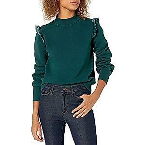Goodthreads Women's Heritage Fleece Long Sleeve Ruffle Shoulder Sweatshirt, Emerald Green, X-Large