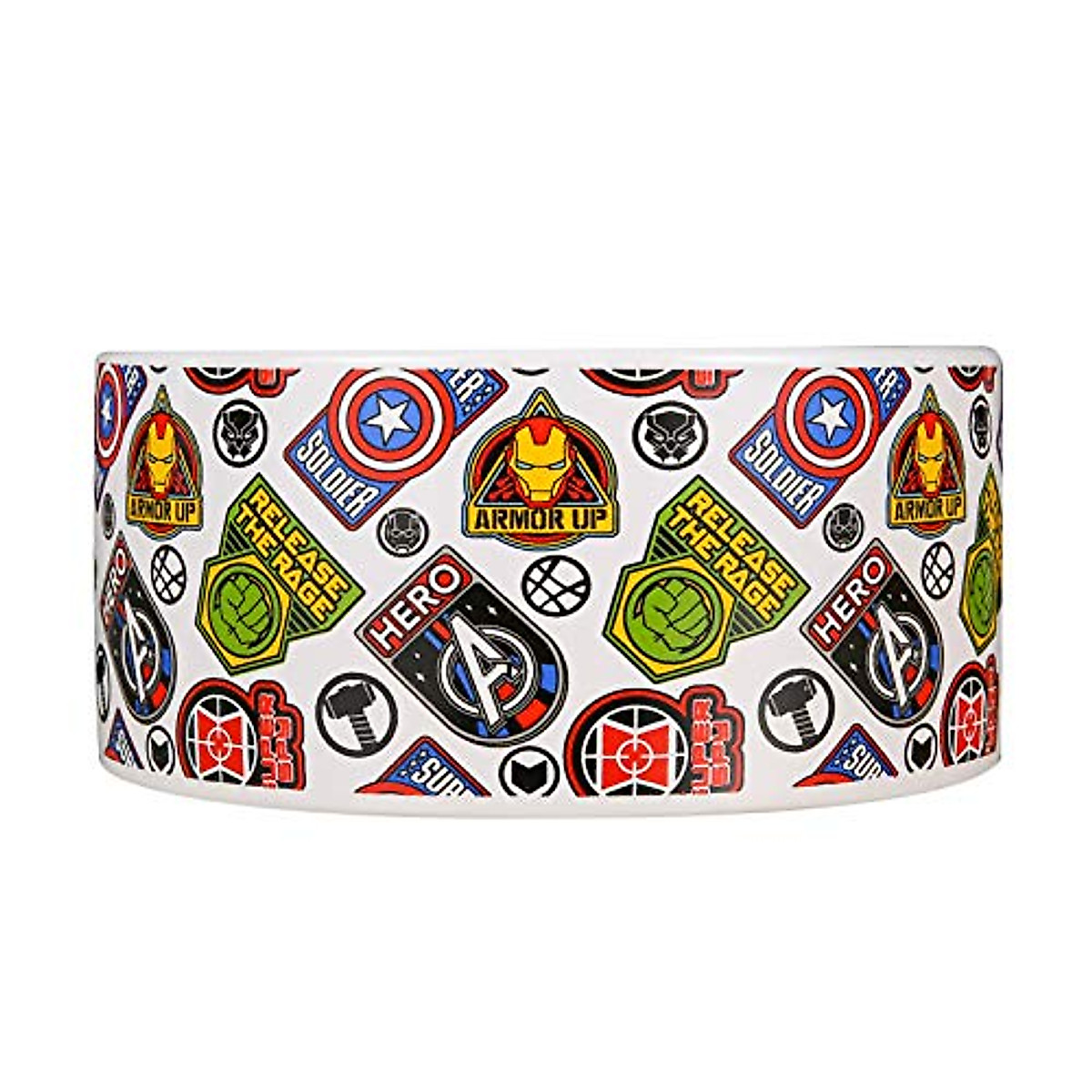 Marvel Comics Avengers Ceramic Dog Bowl, 6-Inch | White Ceramic Dog Bowl with Official Avengers Characters and Logo | Medium Dog Food Bowl or Water Bowl for Dry and Wet Food | 3.5 Cups 28 oz