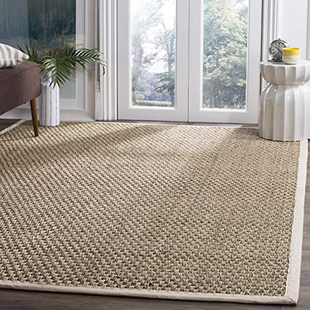 SAFAVIEH Natural Fiber Collection 8' x 10' Ivory NF114J Border Basketweave Seagrass Area Rug
